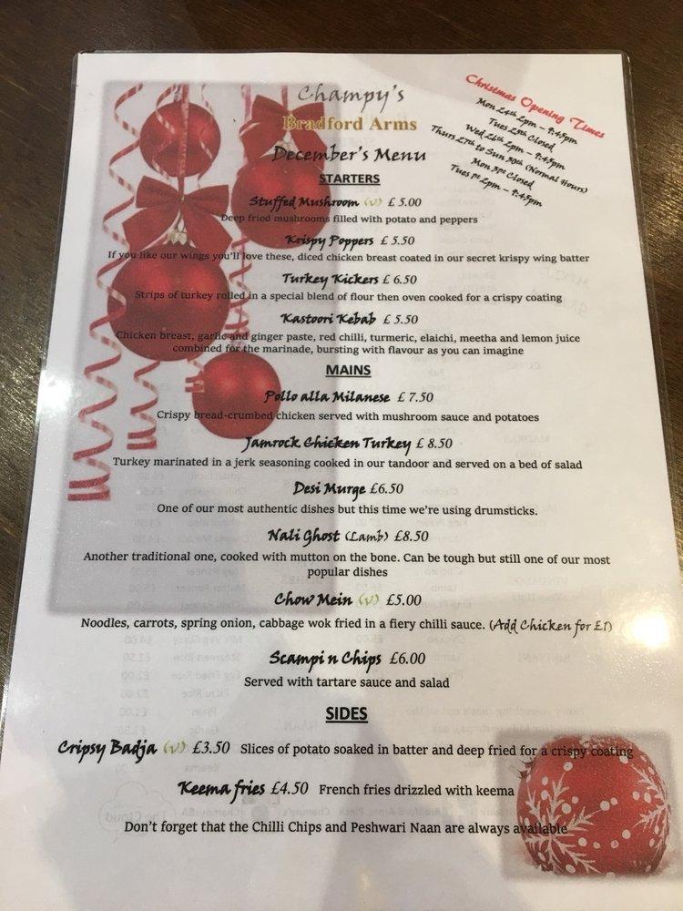 Menu at Champy's Bradford Arms pub & bar, Walsall, 504 Pleck Rd