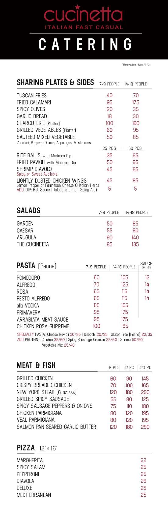 Menu at Cucinetta Italian Casual restaurant, Vaughan, Hwy 7 Unit 8