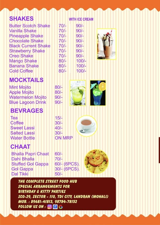 Menu at FATEH SWEETS BAKERY & FASTFOOD, Landran