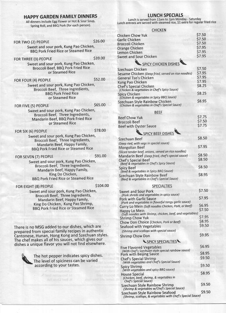 Menu at Happy Garden Restaurant, Cornelius