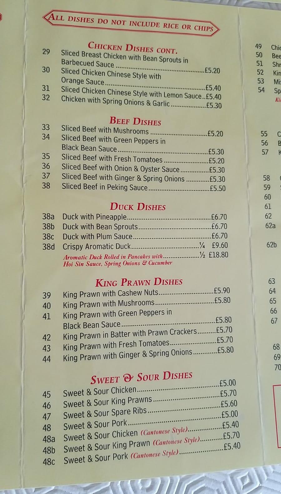Menu at Jade House fast food, Perranporth