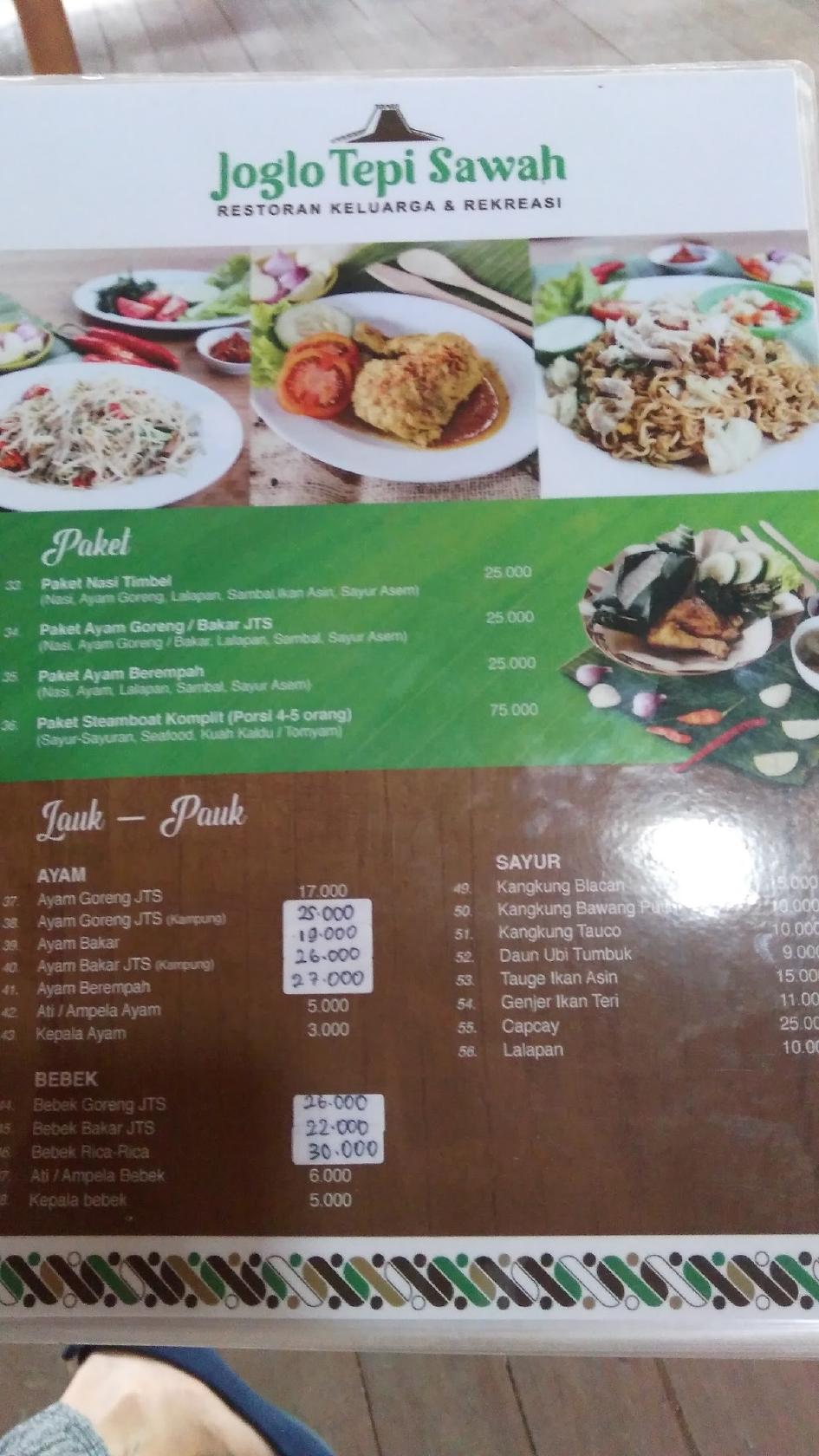 Menu at Joglo Tepi Sawah Resto restaurant, Salatiga