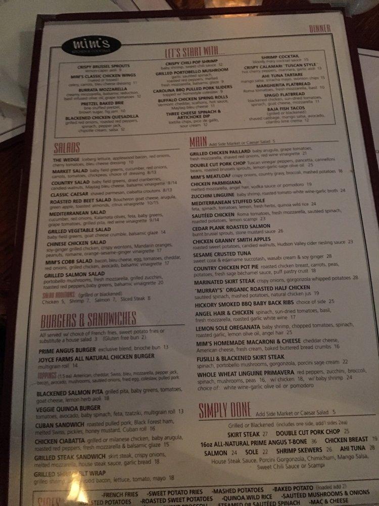 Menu at Mim's Restaurant, Roslyn Heights
