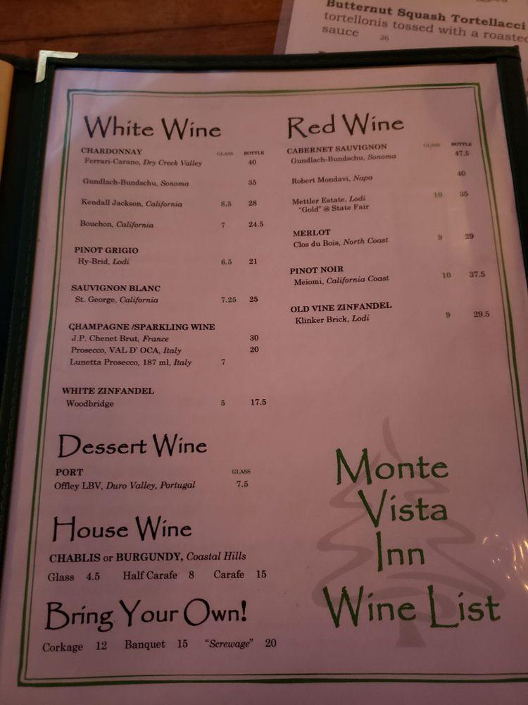 Menu at Monte Vista Inn steakhouse, Dutch Flat