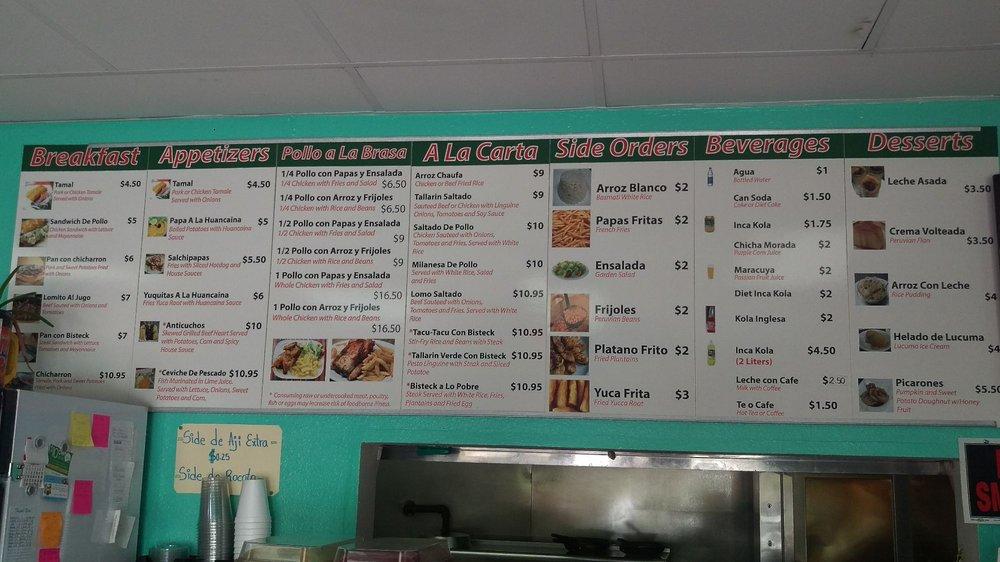 Menu at Peru Chicken restaurant, Las Vegas, E Tropicana Ave