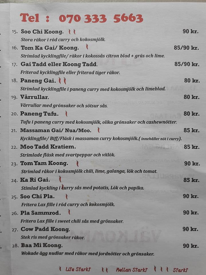 Menu at Peter-Pan Thai Take Away Enviken restaurant, Sweden