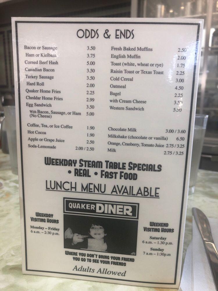 Menu at Quaker Diner restaurant, West Hartford