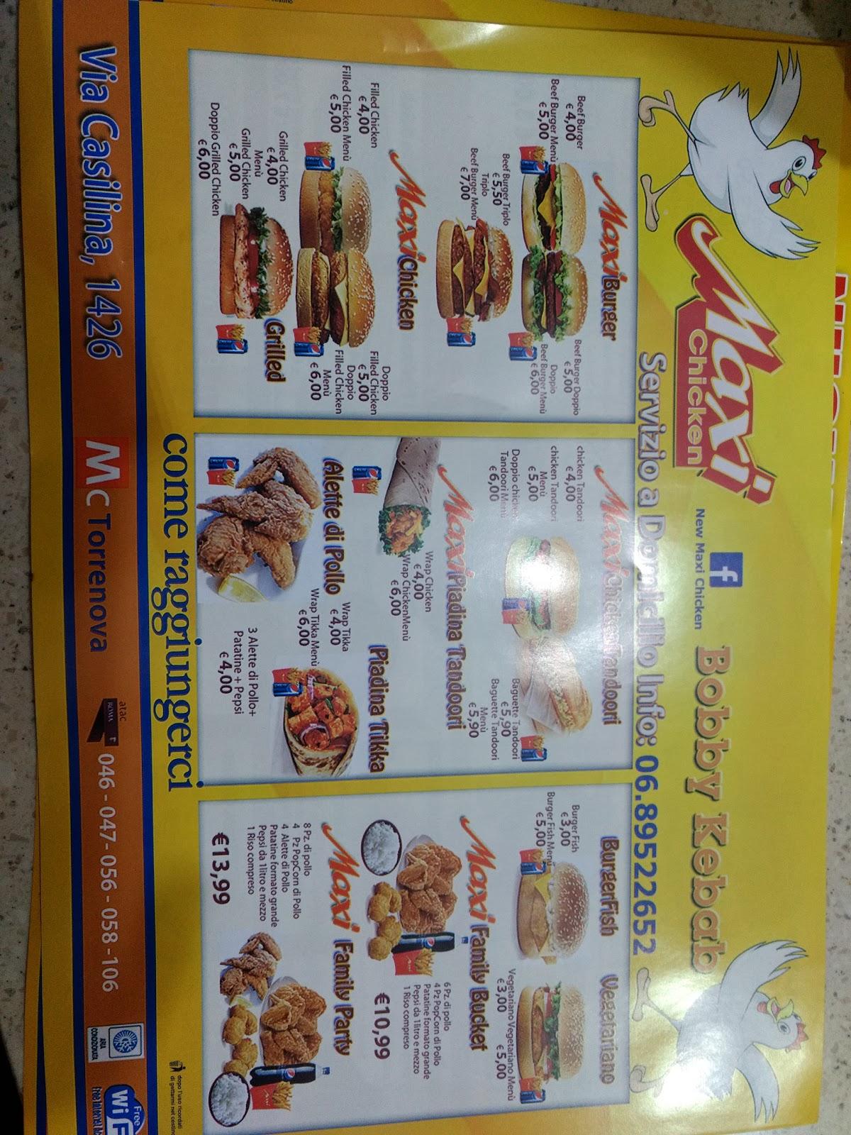 Menu at Bobby Kebab Maxi Chicken, Rome