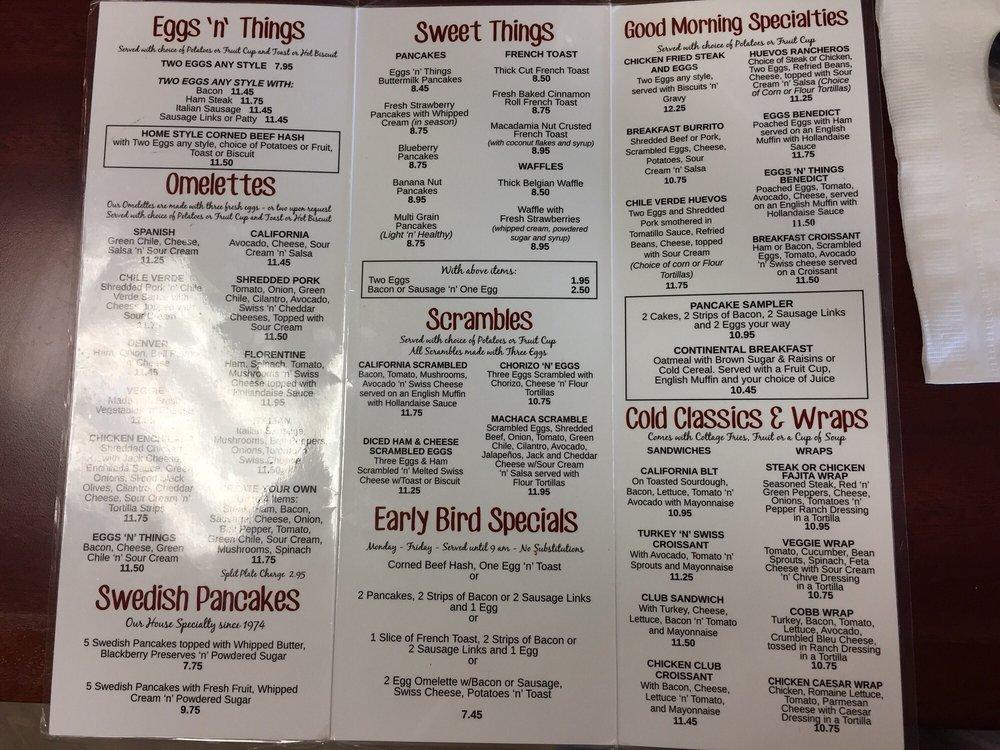 Menu at Eggs N Things restaurant, Simi Valley