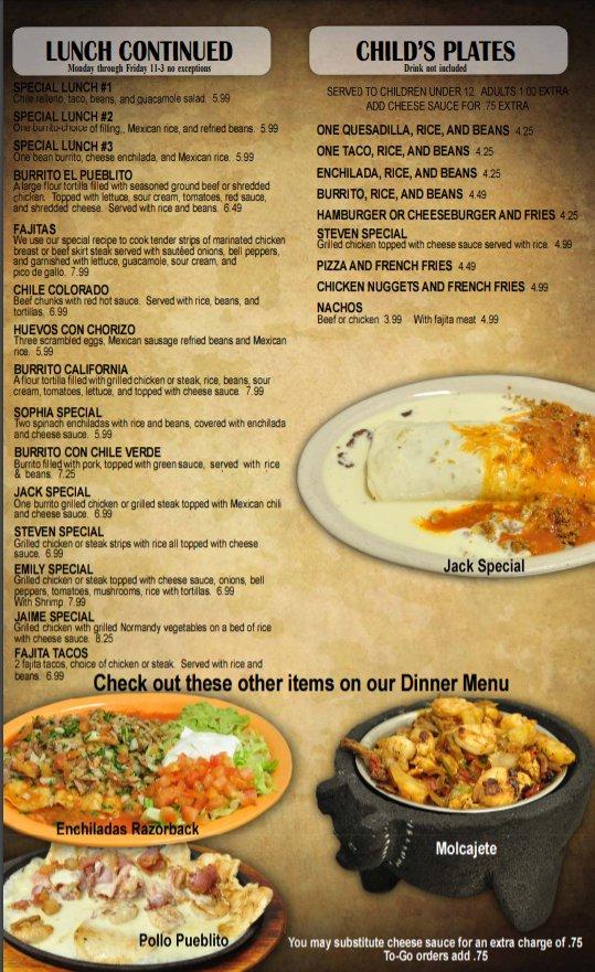 Menu at El Pueblito Mexican Restaurant, Centerton