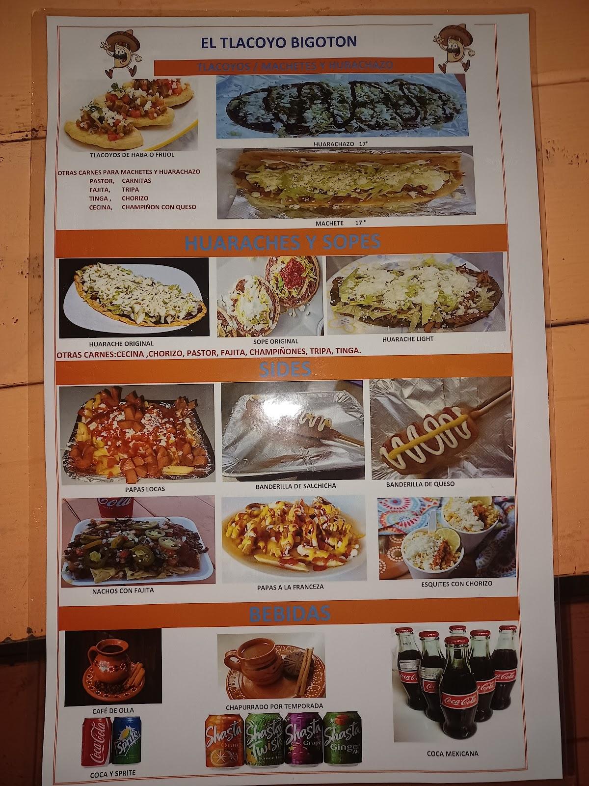 Carta del restaurante El Tlacoyo Bigoton (Food Truck), Houston