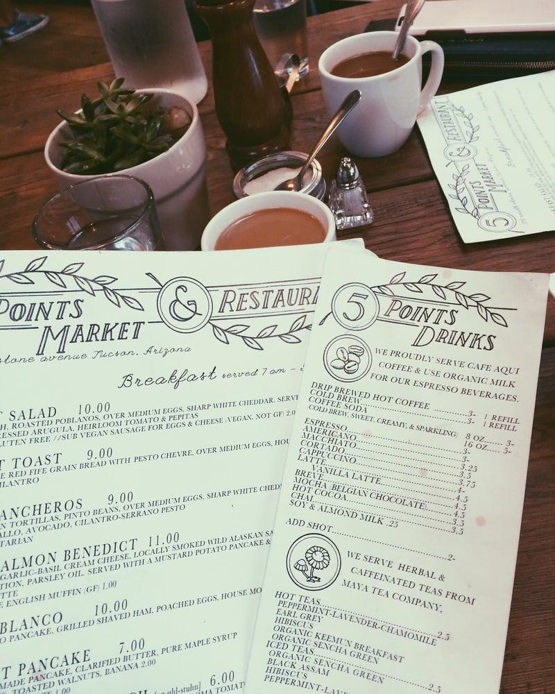 Menu at 5 Points Market & Restaurant, Tucson