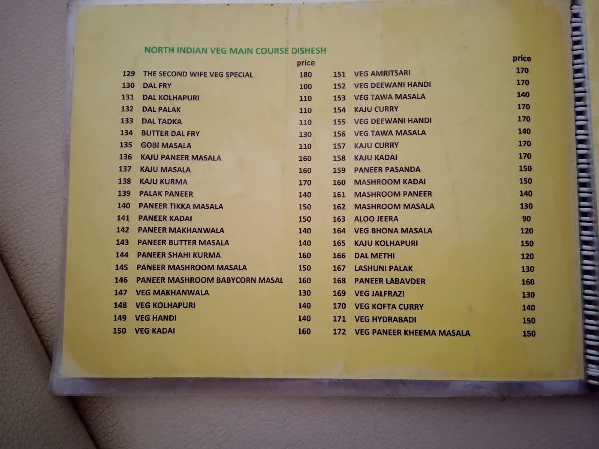 Menu at Hotel the second wife, Mudhol