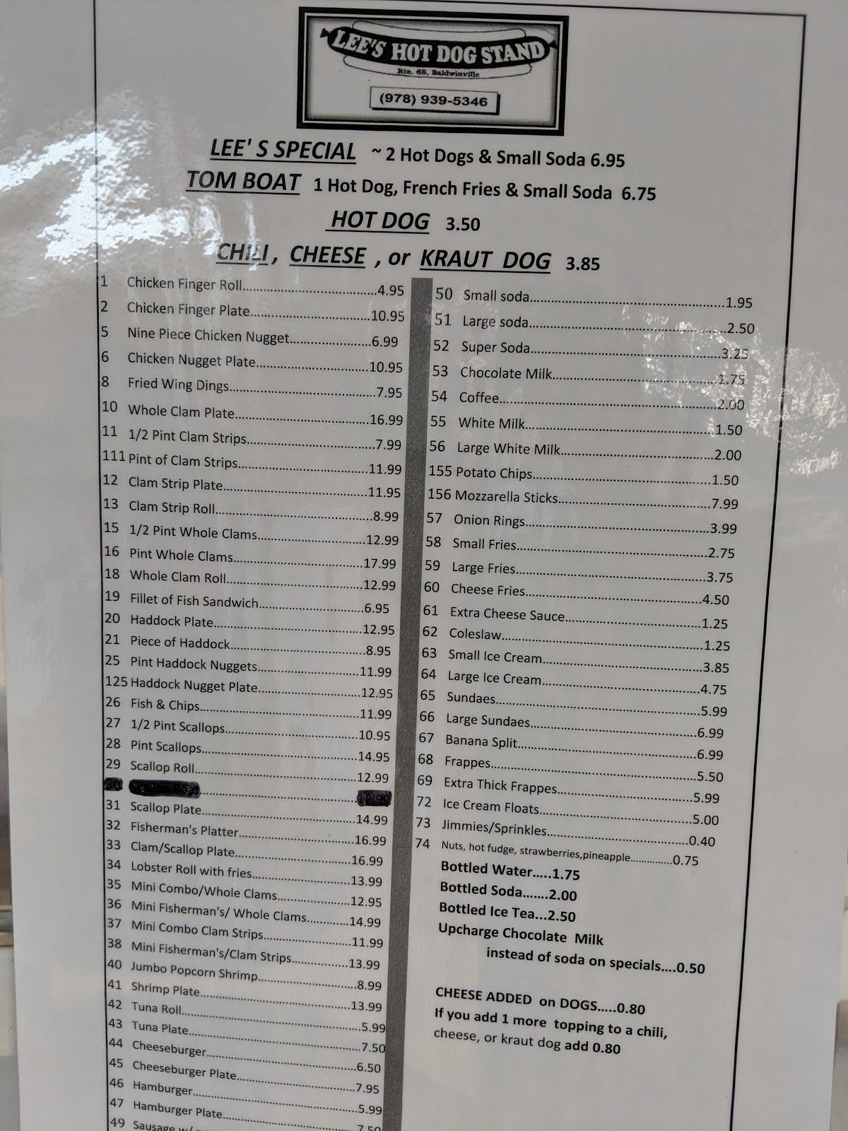 Menu at Lee's Hot Dog Stand restaurant, Templeton