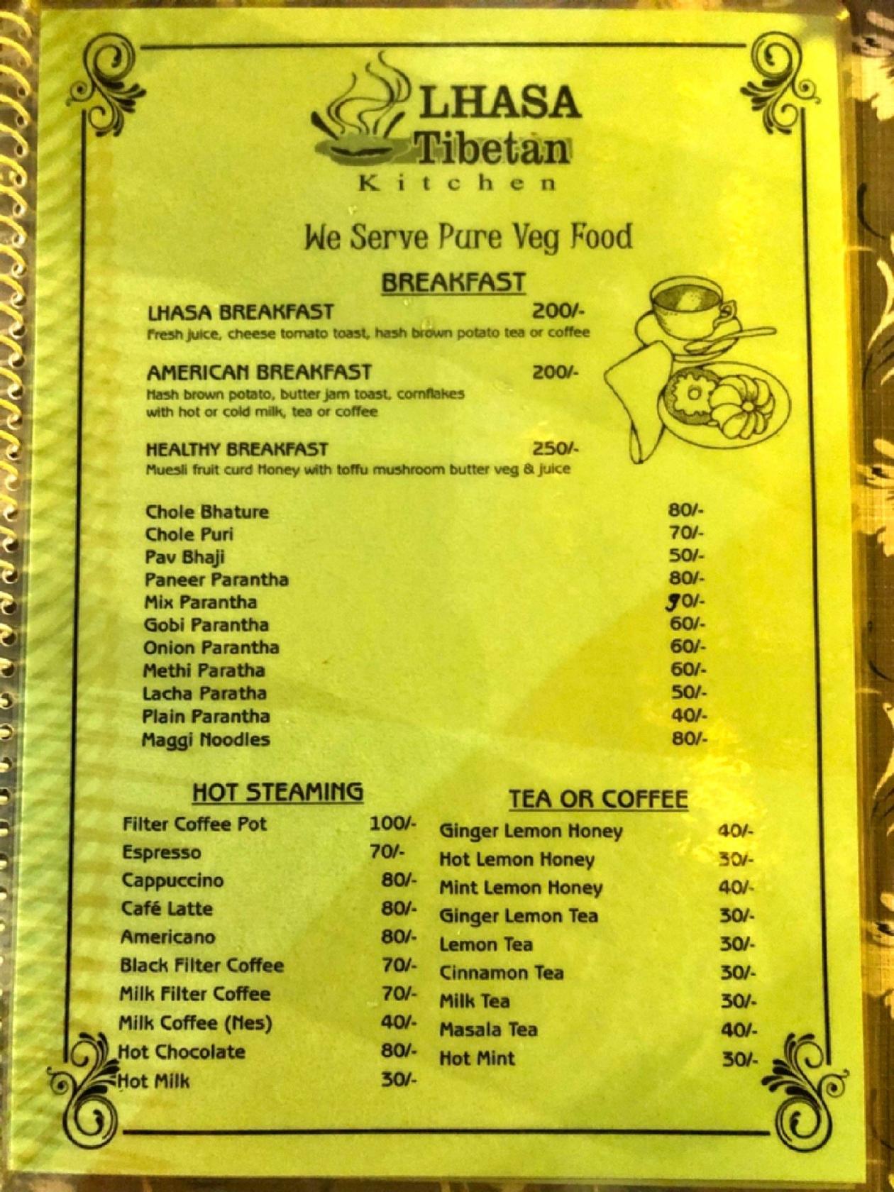 Menu at Lhasa Tibetan Kitchen, Agonda