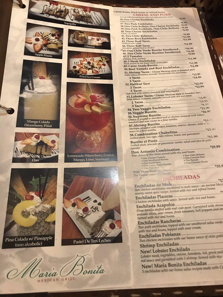 Menu at Maria Bonita Mexican Restaurant, Orem