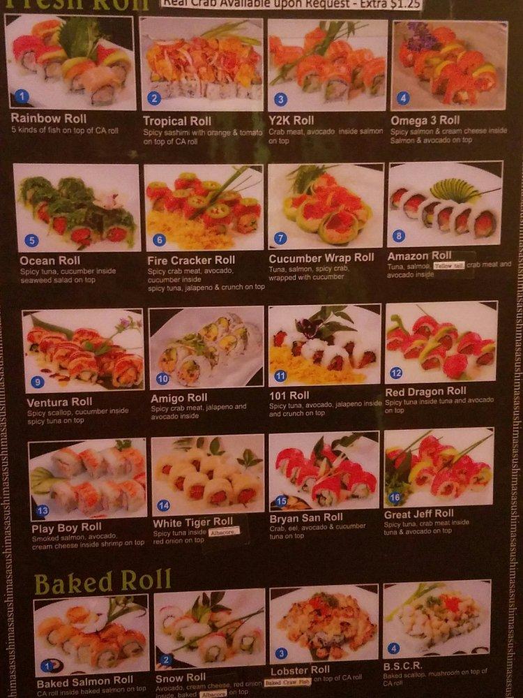 Menu at Masa Sushi restaurant, Camarillo