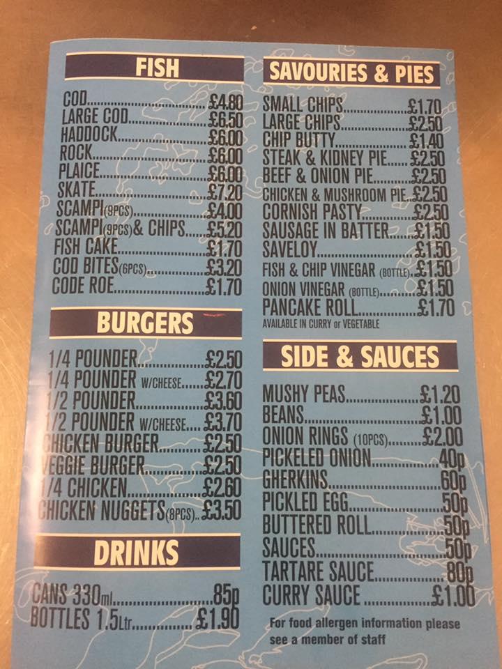 Menu at My Plaice fast food, Harlow