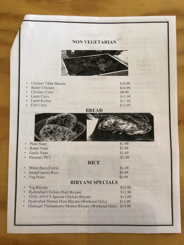 Menu at Thalaiva's Indian Kitchen restaurant, Park Ridge