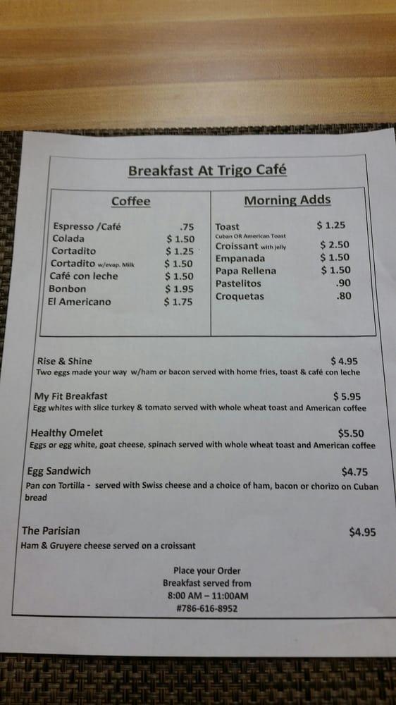Menu at Trigo Cafe Tapas Wine, Hialeah, 839 W 49th St