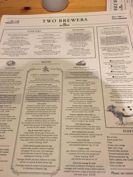 Menu at Two Brewers pub & bar, Chipperfield