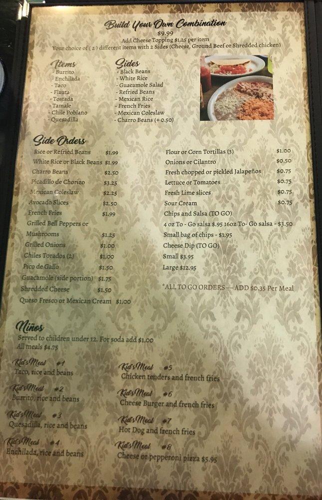 Menu at Villa Del Rey Cocina Mexicana " West Mobile on Schillinger Rd ...
