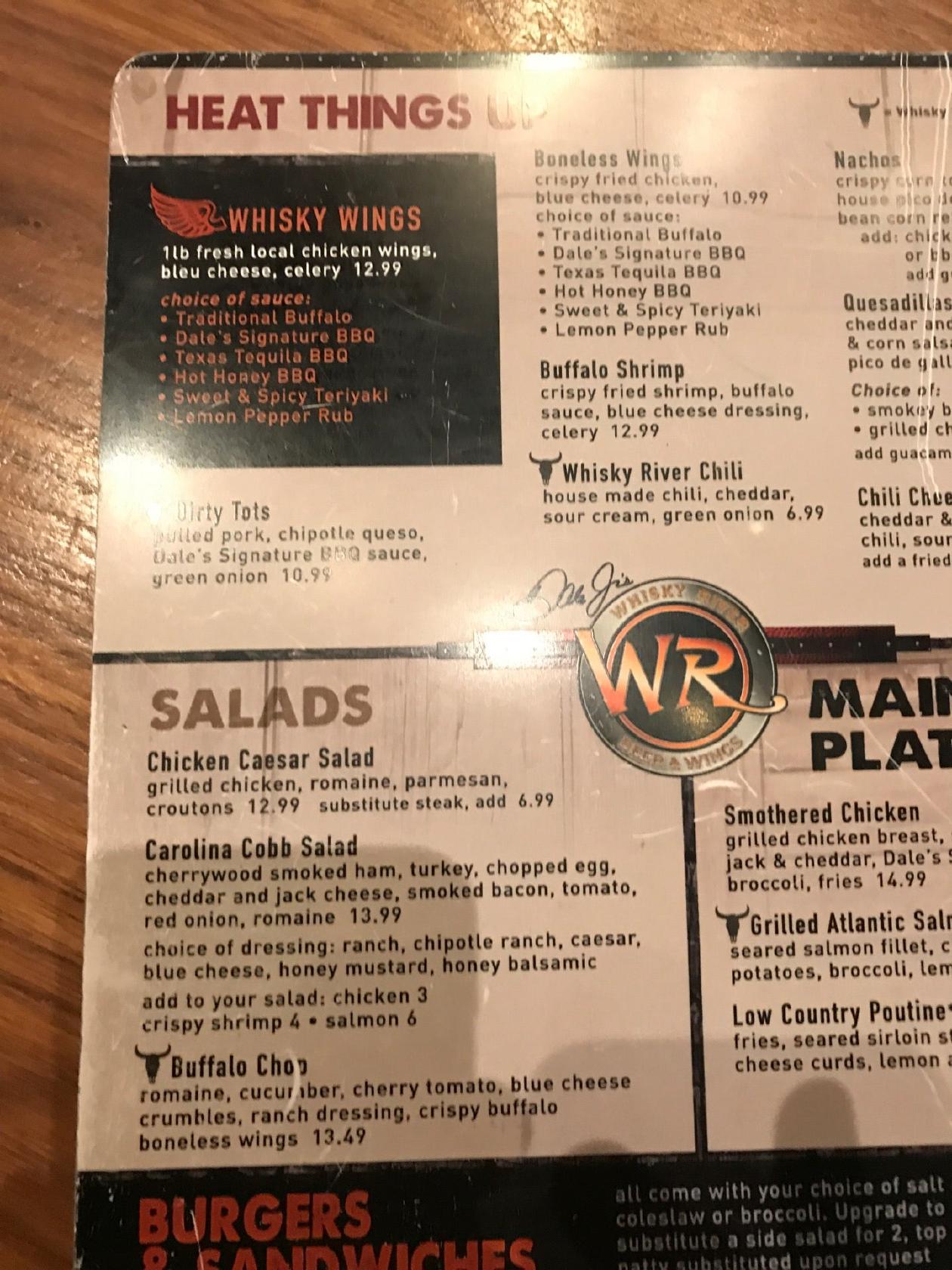 Menu at Whisky River BBQ, Charlotte, Josh Birmingham Pkwy