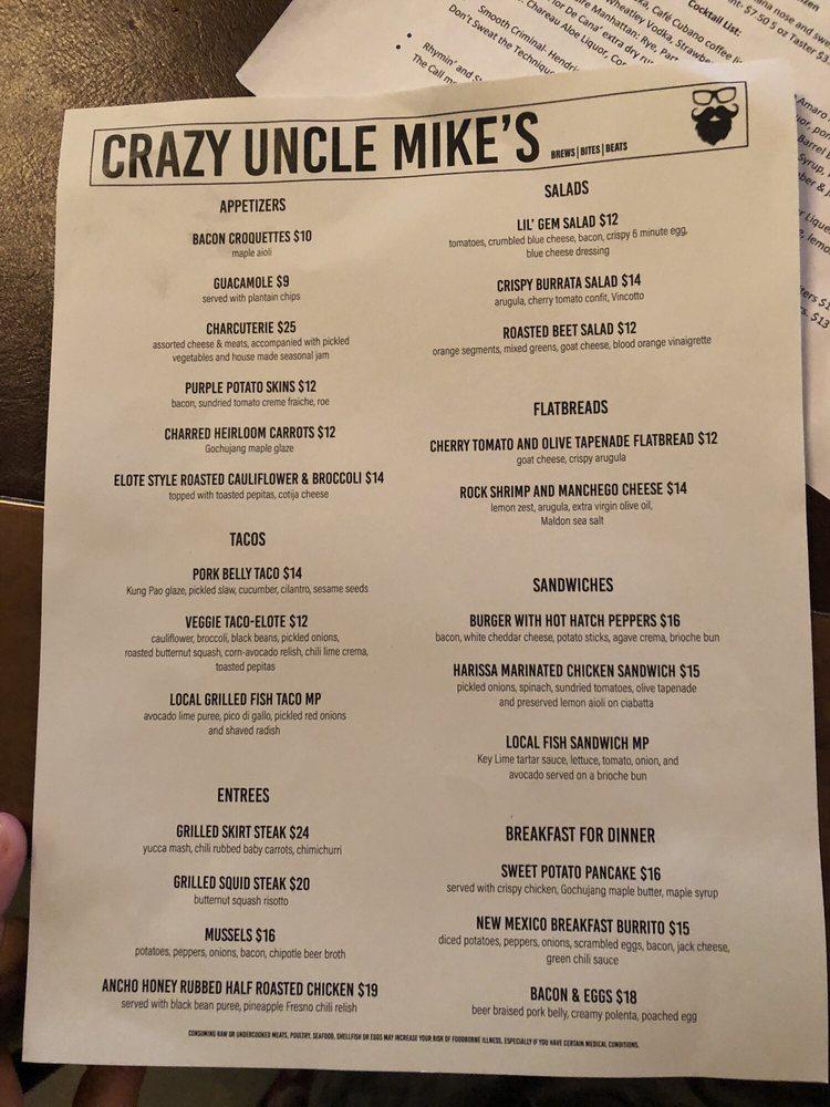 Menu at Crazy Uncle Mike's restaurant, Boca Raton