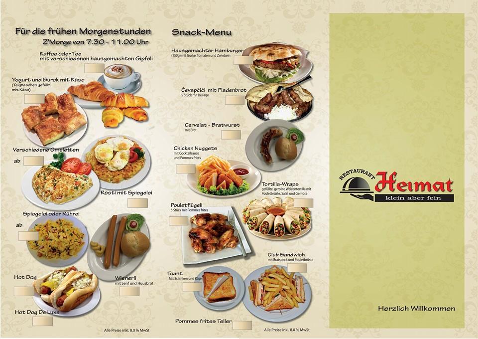 Menu at Heimat klein aber fein, Rorbas