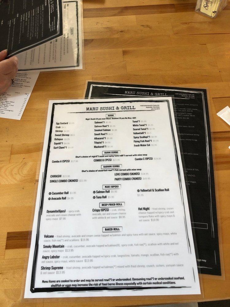 Menu at Maru Sushi & Grill - East Nashville restaurant, Nashville