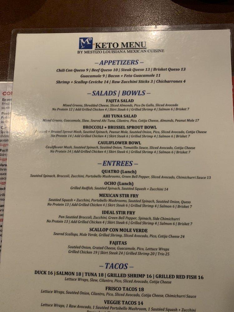 Menu at Mestizo Louisiana Mexican Cuisine restaurant, Baton Rouge, S ...
