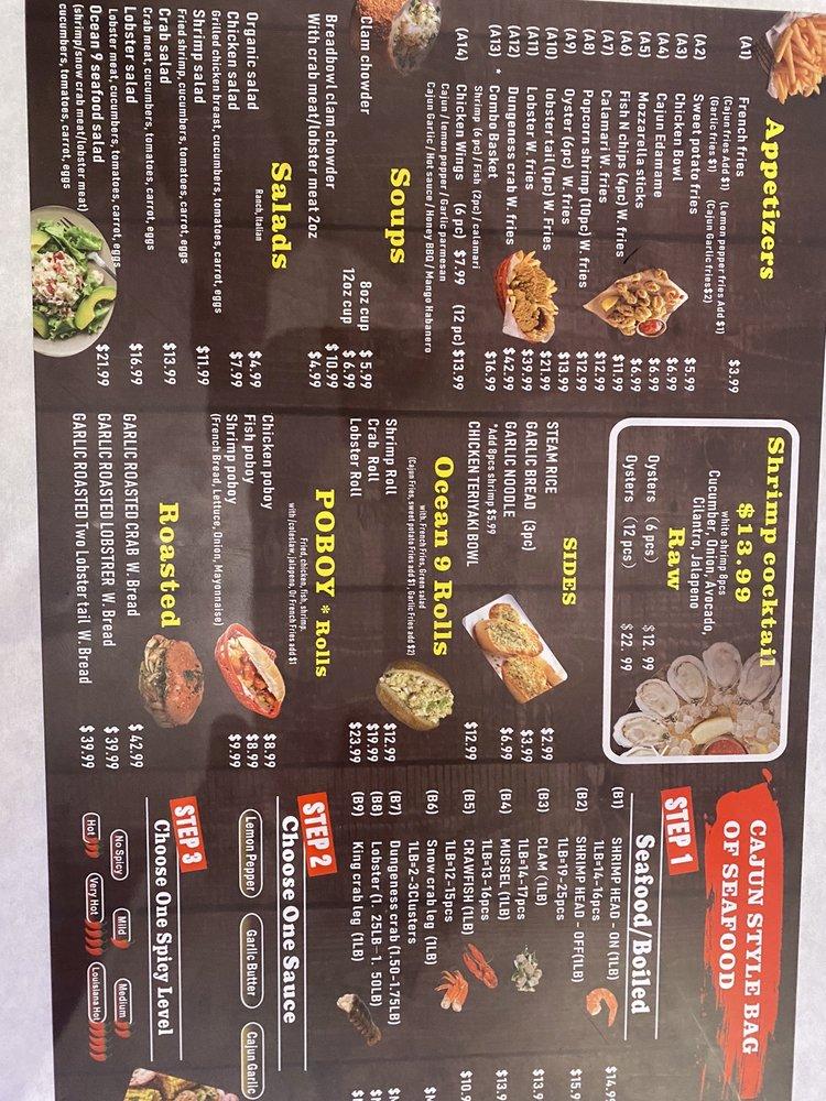 Menu at Ocean 9 Crab Cajun & Seafood restaurant, Antioch