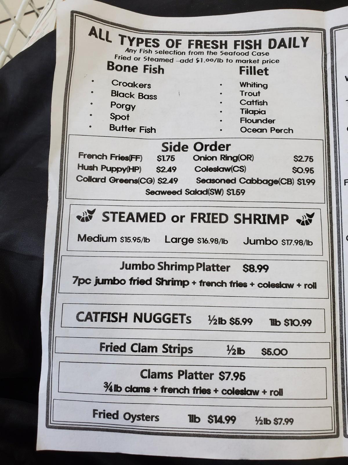 Menu at Seafood Shanty restaurant, Fort Washington