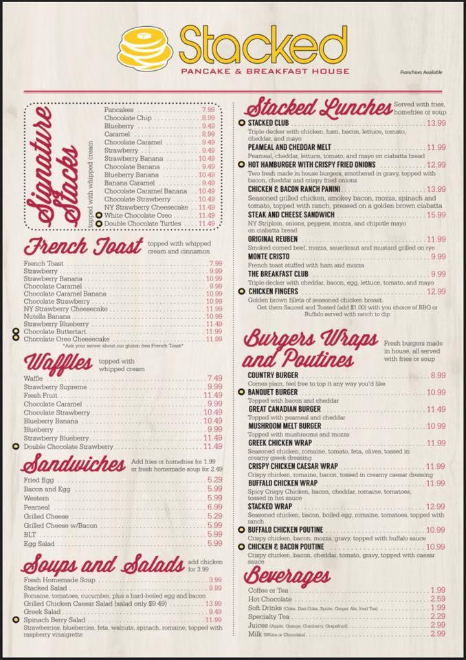 Menu at Stacked Pancake & Breakfast House Angus restaurant, Angus