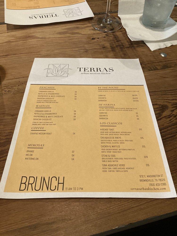 Menu at Terras Urban Mexican Kitchen restaurant, Brownsville, E ...