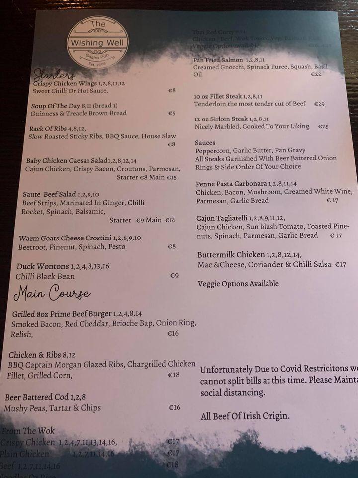 Menu at The Wishing Well - Bar and restaurant, Kingscourt, Main St
