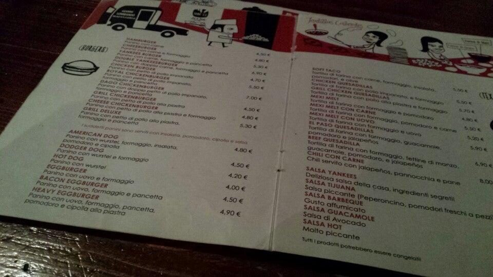 Menu at Yankees fast food, Follonica, Via Albereta