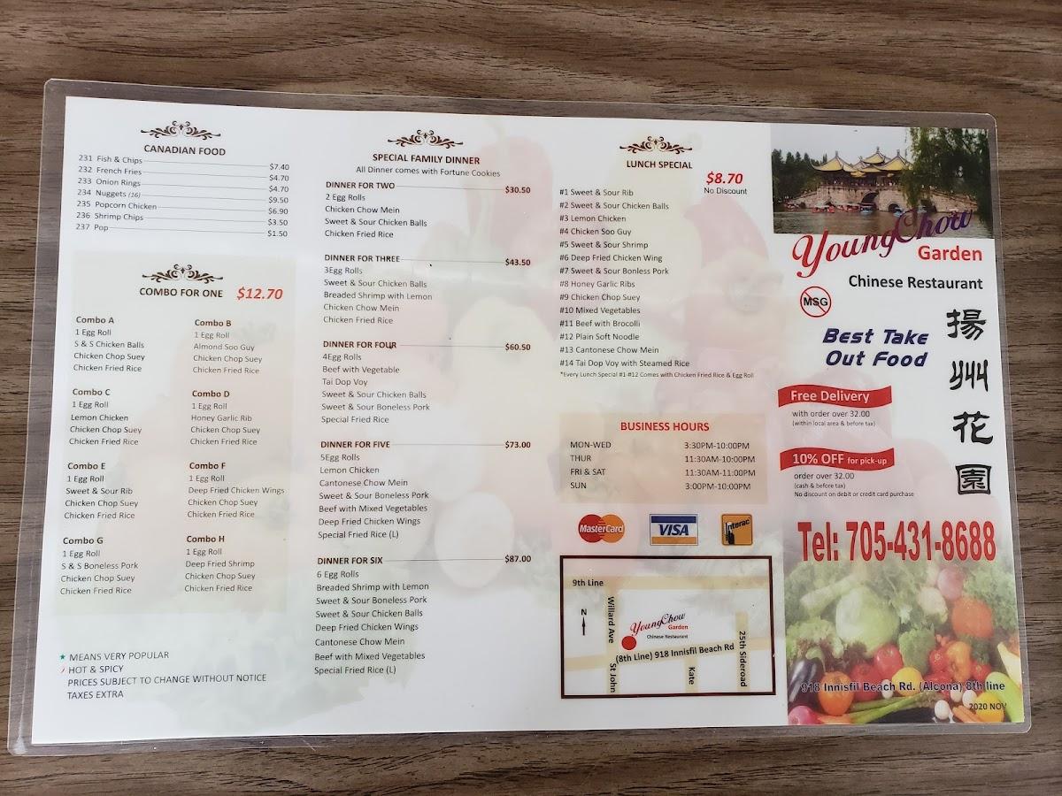 Menu at Young Chow Garden Restaurant, Innisfil, 918 Innisfil Beach Rd