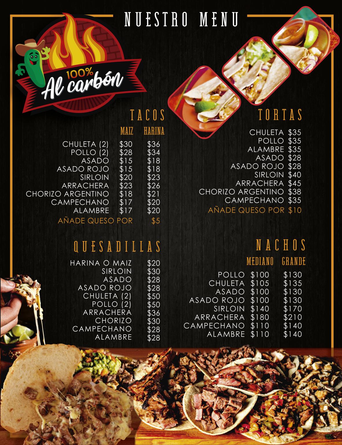 Menu at 100%Al Carbón Sucursal 128 restaurant, Merida, Avenida 128