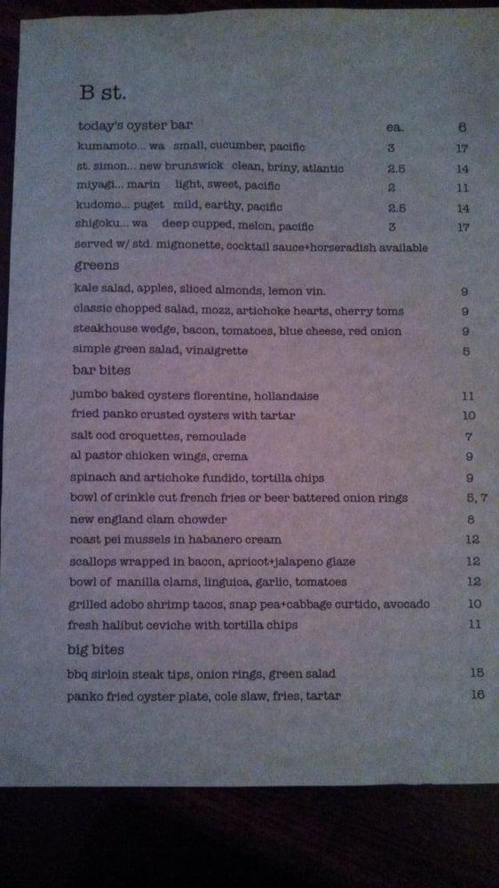 Menu at B Street Public House, Chico