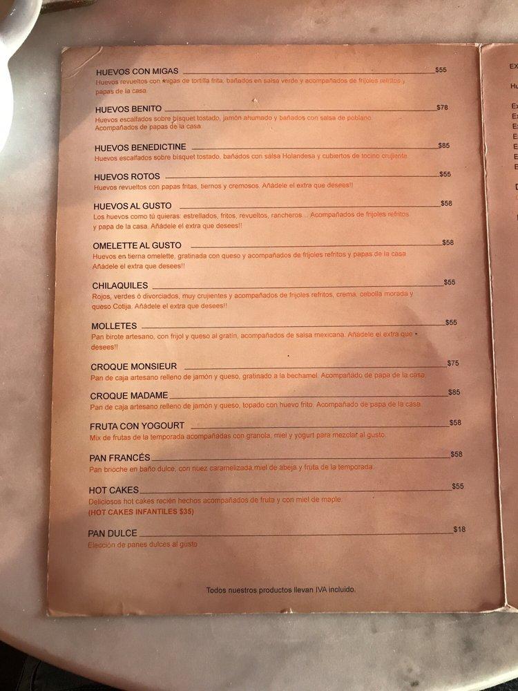 Menu at Café Benito Sala Juárez, Guadalajara
