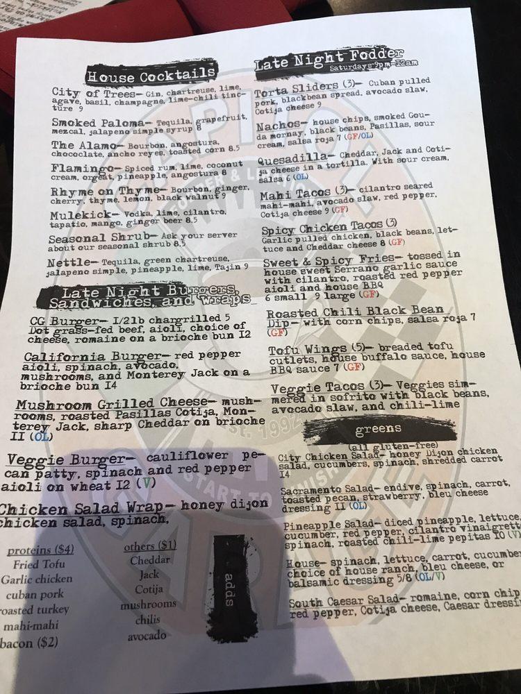 Menu at Capitol Garage restaurant, Sacramento, K St