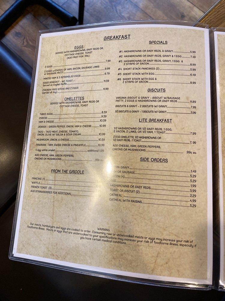 Menu at Fireside Cafe, Kalama