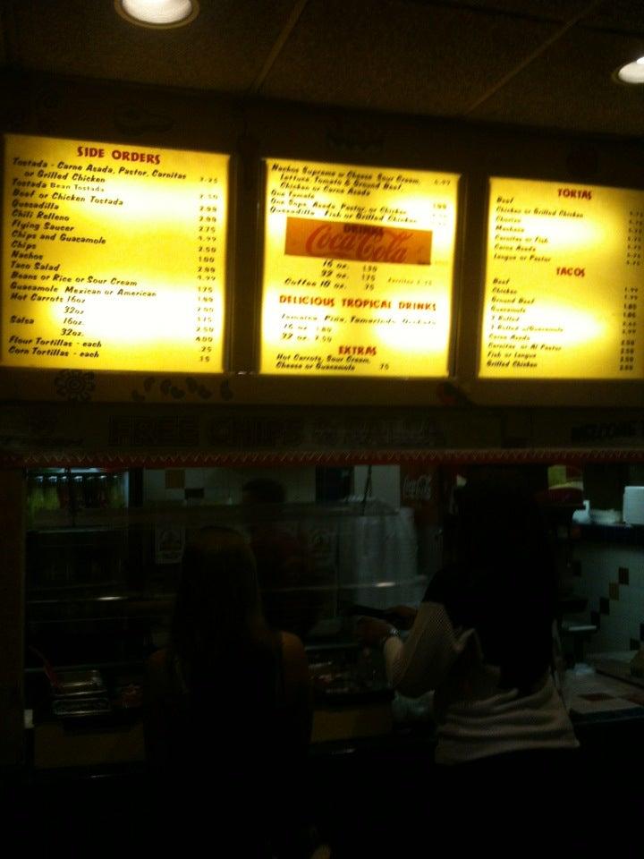 Menu at Maria's Taco Shop restaurant, Modesto