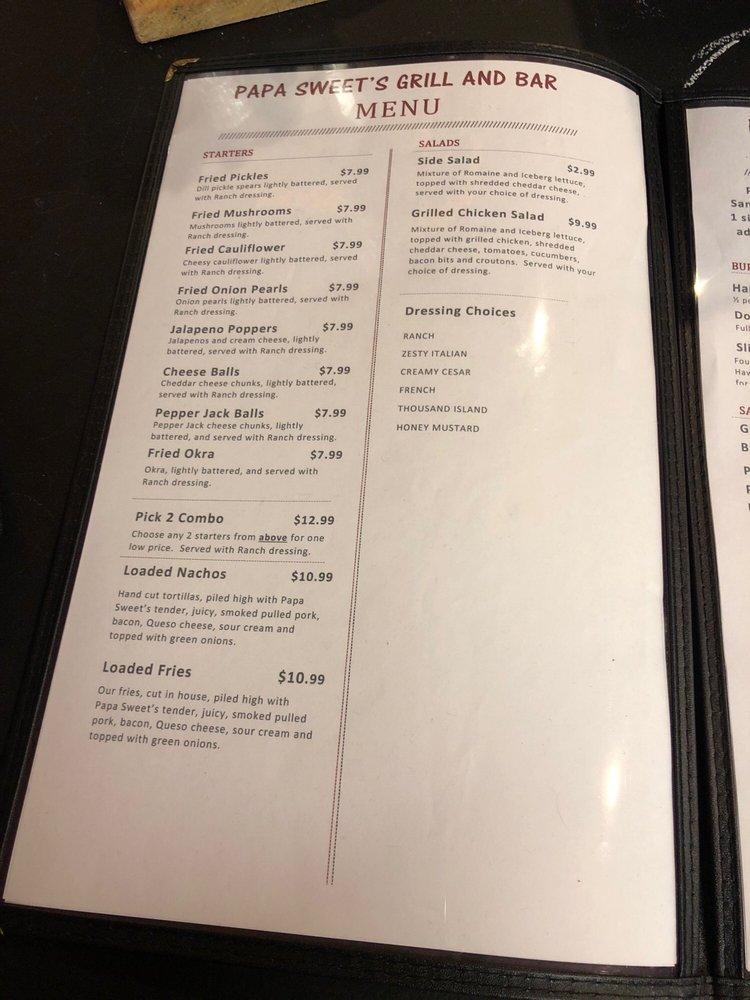 Menu at Papa Sweet's Grill And Bar, Cameron
