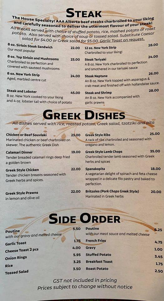 Menu at Piros Family Restaurant, Sundre