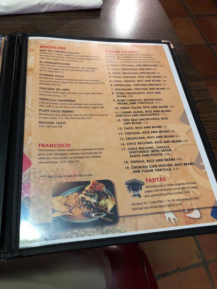 Menu at Plum Loco restaurant, Idaho Falls