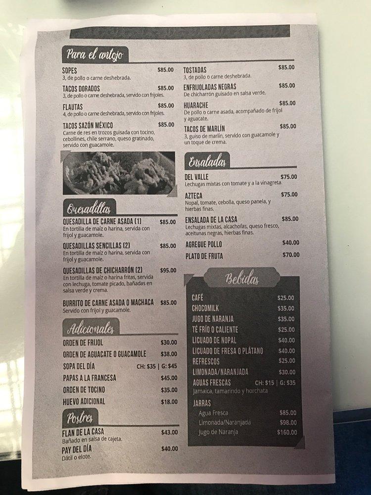 Menu at Sazón México Restaurante, Rosarito
