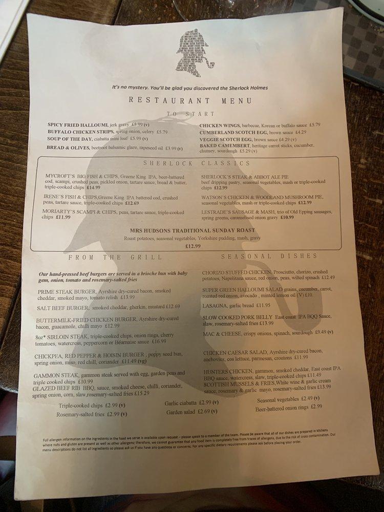 Menu at Sherlock Holmes pub & bar, London
