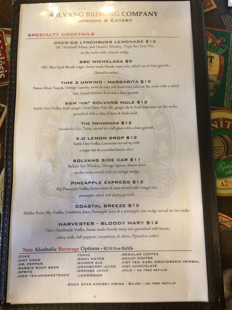 Menu at Solvang Brewing Company pub & bar, Solvang